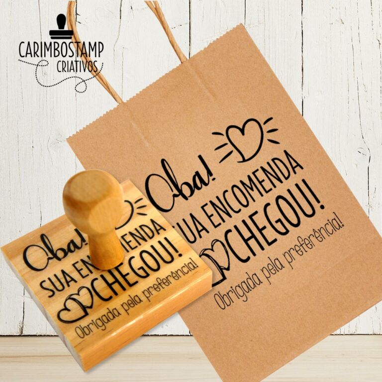 Carimbo com Frase Oba Sua Encomenda Chegou